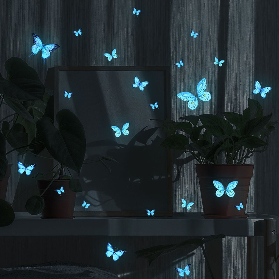 Luminous Blue butterfly wall sticker decor party, wedding, diy, home ...