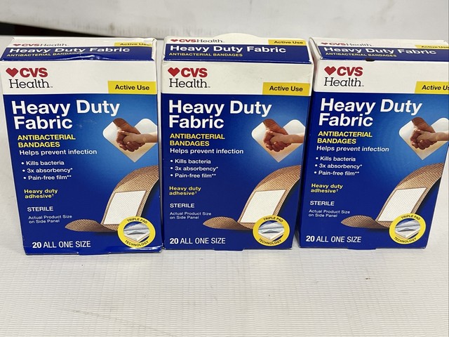 3 Boxes of 20 Each CVS Heavy Duty Fabric Antibacterial Bandages for ...
