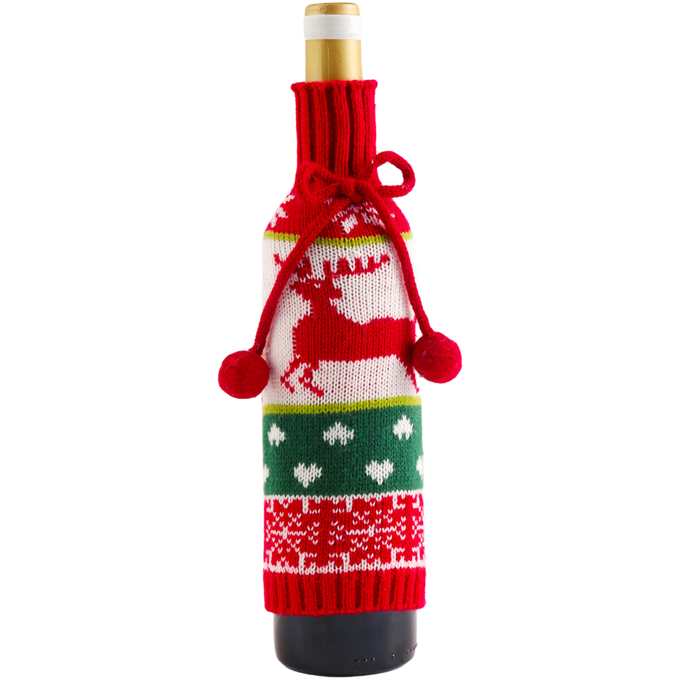 Yarn Wine Bottle Cover with Festive Snowman Elk Santa Claus for Home ...