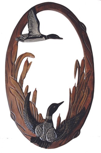 Zeckos Loon Hand Crafted Intarsia Wood Art Wall Mirror 26 X 41 X 2 ...