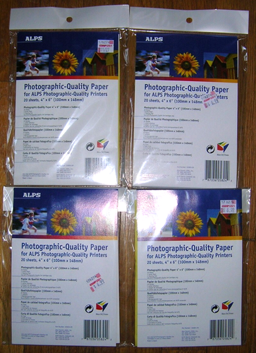 4 packs of 20 sheets each ALPS 4"X6" Photo Quality Paper ALPS micro dry ...