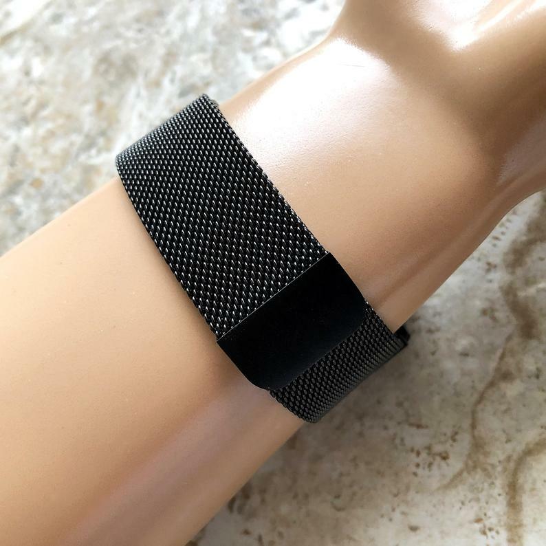 Black Milanese Metal Mesh Band for Garmin Vivoactive 4, Forerunner 570 ...