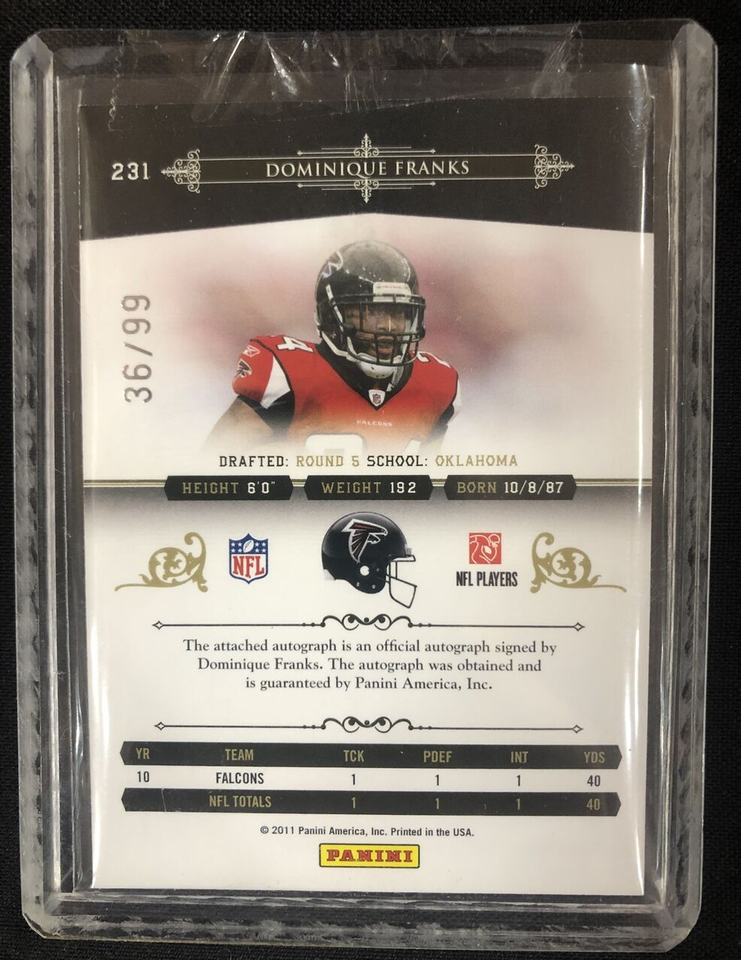 2010 Playoff National Treasures #36/99 Dominique Franks Rookie ...