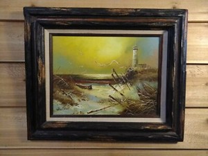 Hutson Oil Painting On Canvas Lighthouse Seascape Scene | eBay