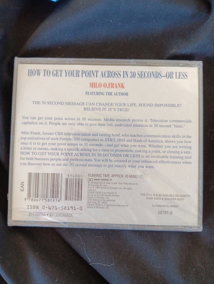 FRANK MILO: How To Get YourPoint Across in 30 Seconds CD BRAND NEW ...