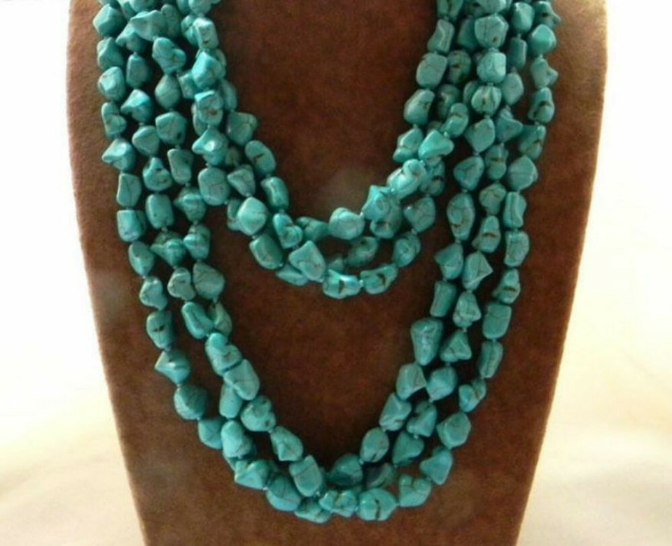 Natural Blue Irregular Turker Turquoise Gemstone Beads Necklace Long ...