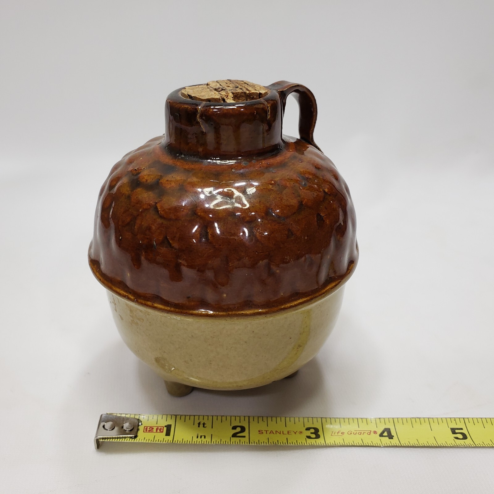 Vtg Mini Moonshine Jug 4" Stoneware Whiskey Finger Loop Crock 2 Tone ...