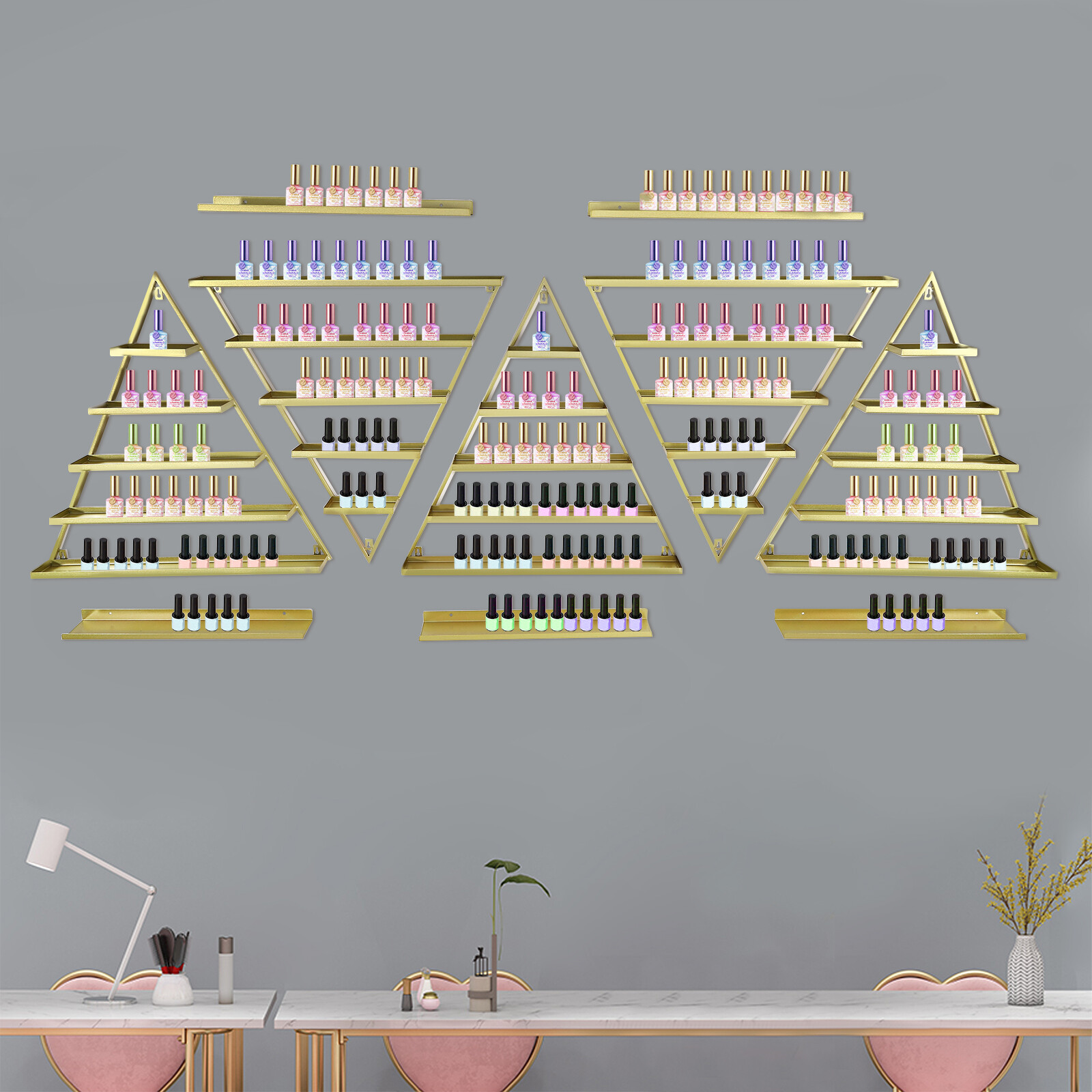 10X Triangular Nail Polish Racks 5 Tiers Wall-mounted Cosmetics Display ...
