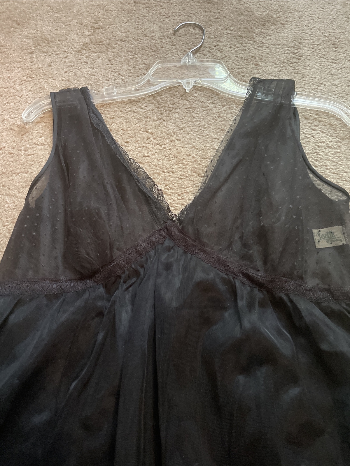 VTG Lisette Black Sheer Nylon Lace Babydoll Nightie N… - Gem