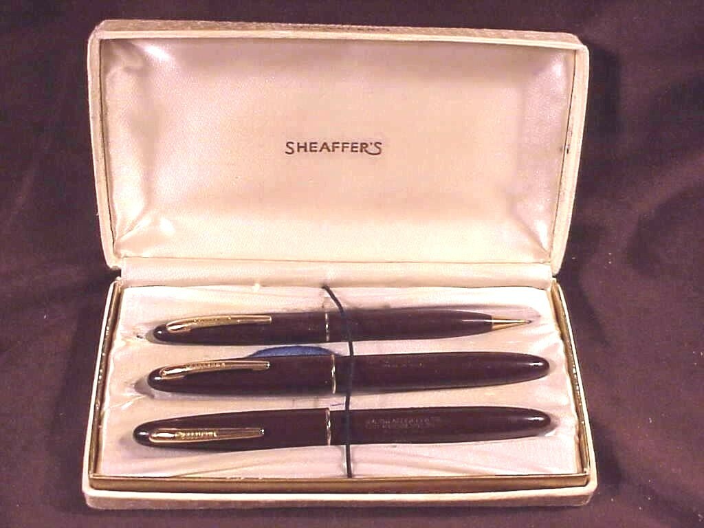 #SHEAFFER FEATHERTOUCH, 3 PC SET, BROWN, WIRE CAP BANDS, LF, GFT, ORIG ...
