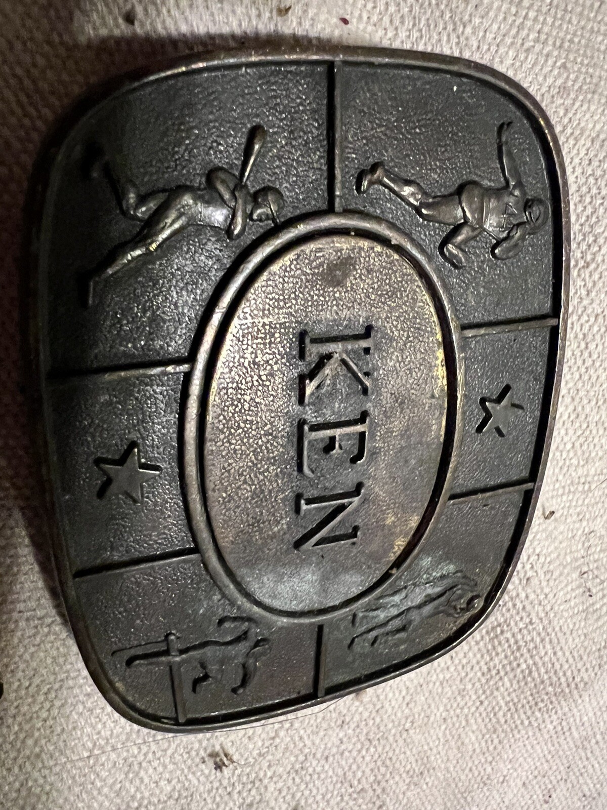 Vintage "KEN" Sports Theme Brass Belt Buckle 1977 The… - Gem