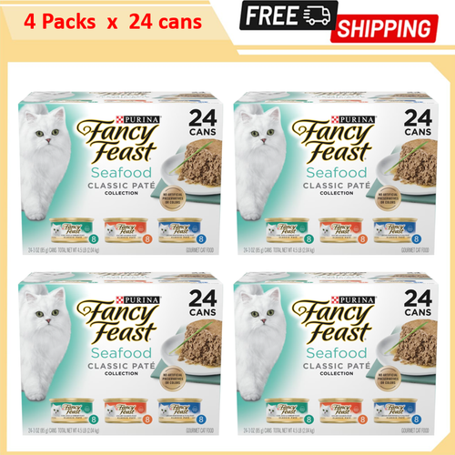 4 packs-Fancy Feast Classic Pate Seafood Variety Pack Wet Cat Food, 3oz ...