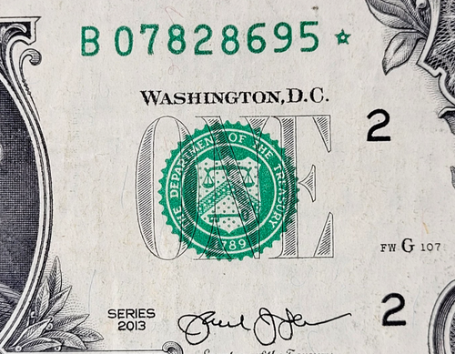 2013 $1 Dollar Star Note Duplicate Serial Number B07828695* FW B Series ...