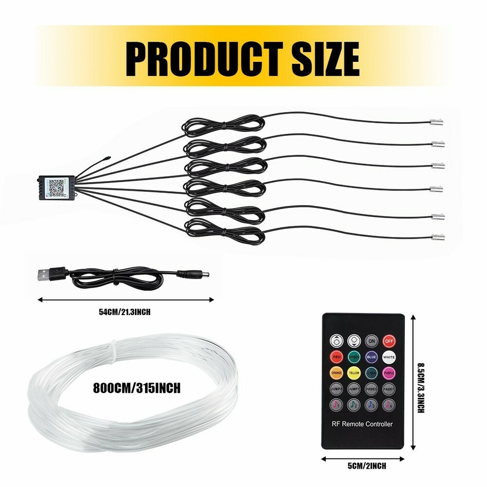 8M LED Neon Trim Light Glow Optic Strip Fiber Car Interior Ambient ...