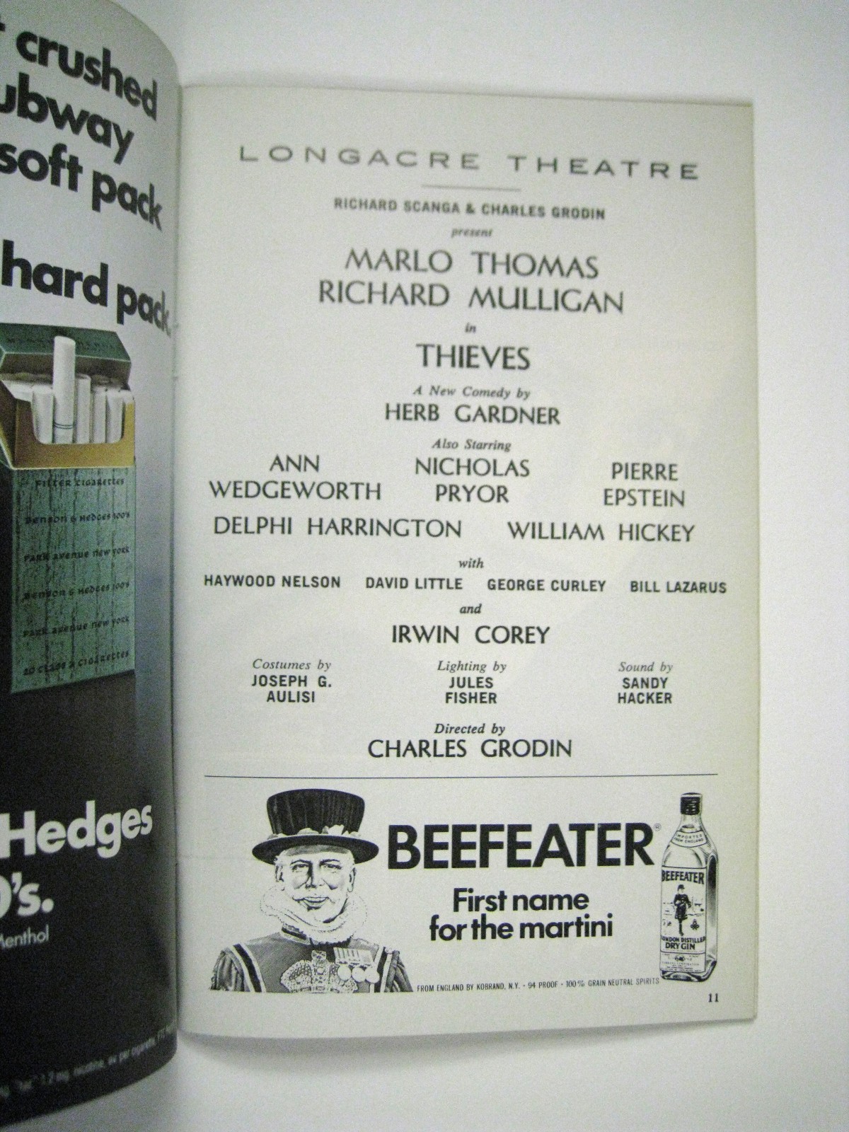 Thieves Playbill 1974 Longacre Theatre Marlo Thomas Richard Mulligan ...