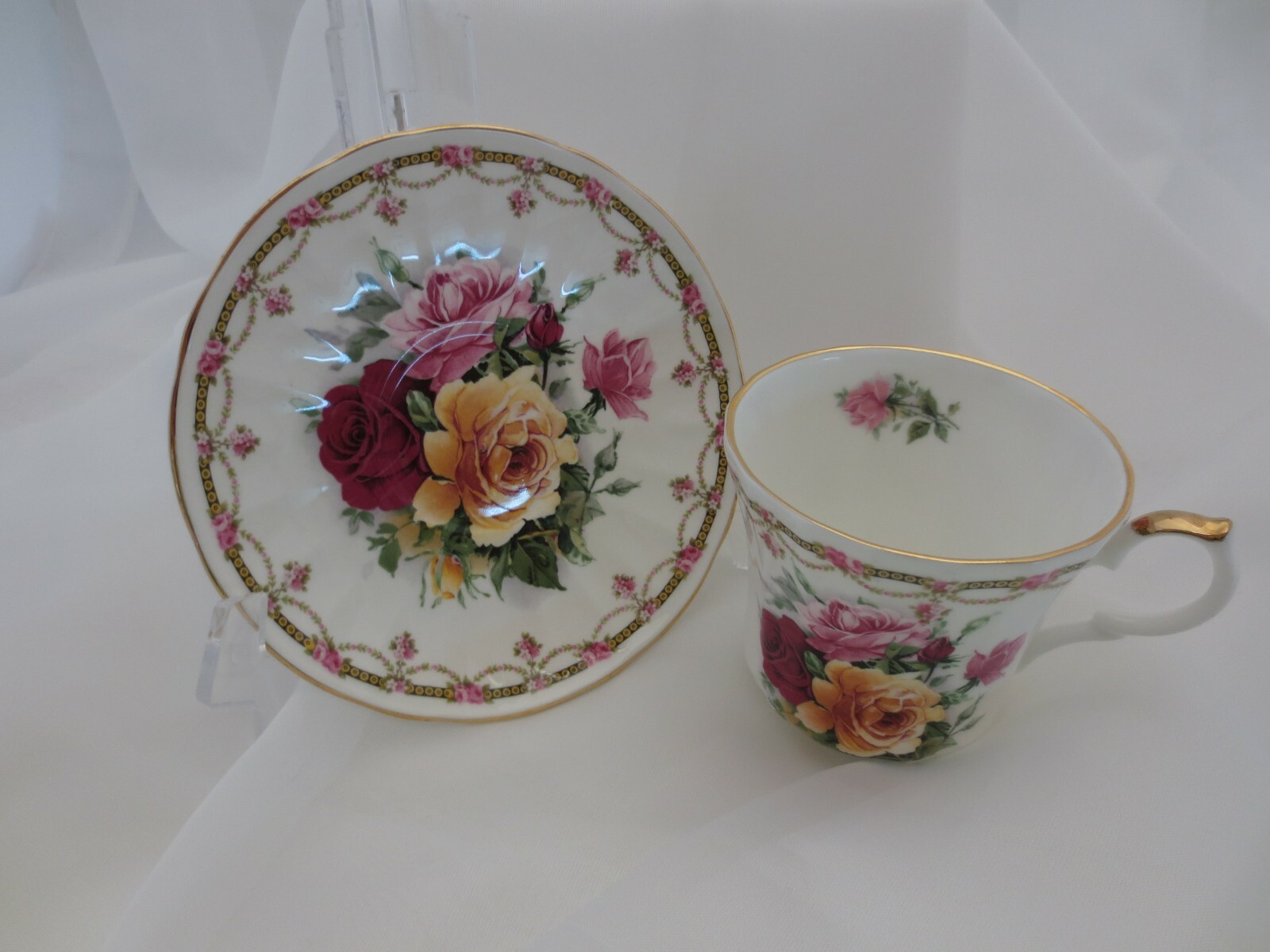 Fine Bone China England PINK YELLOW Floral Cup & Saucer Springfield | eBay