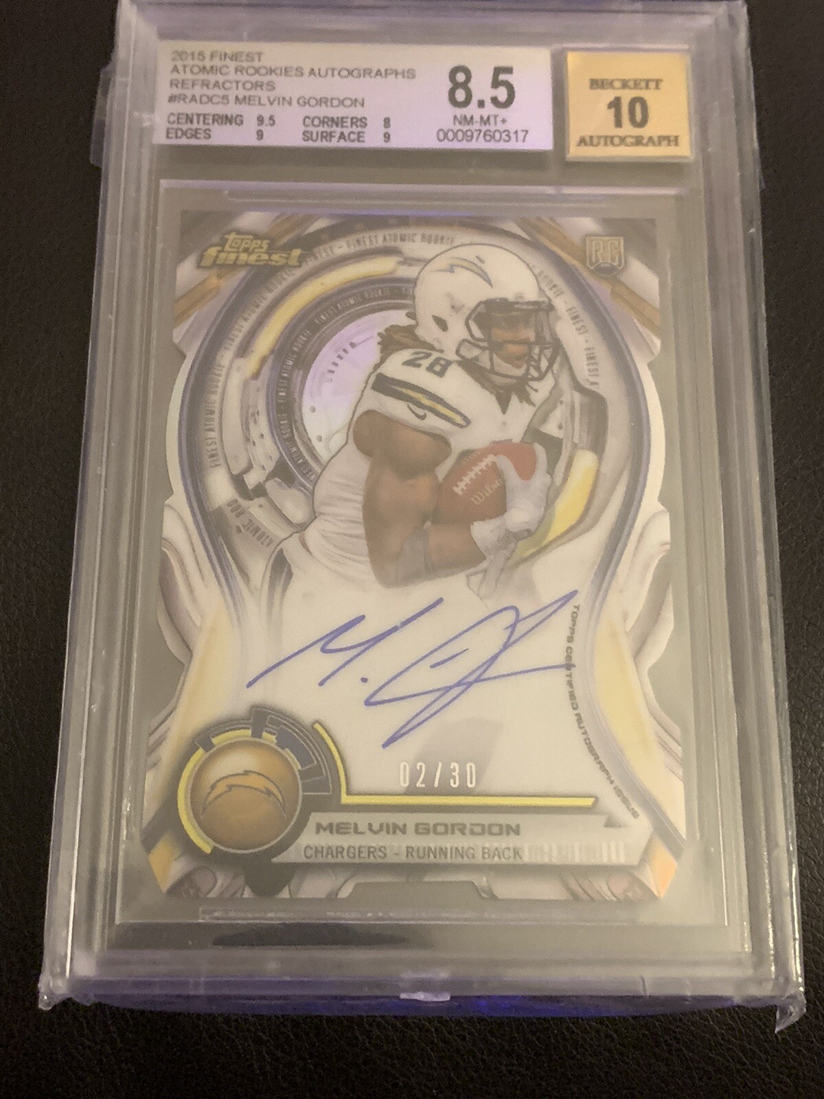 2015 Melvin Gordon Topps Finest Atomic Rookie Auto Refractor 2/30 BGS 8 ...