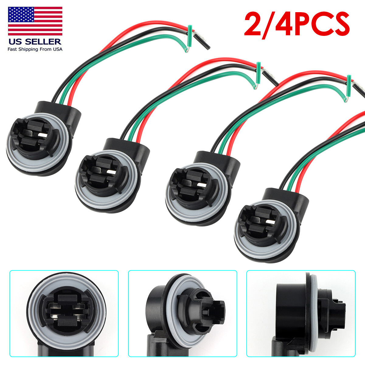 4PCS Pigtail Wire Female Socket Universal 3157 S Two Harness Front Turn ...