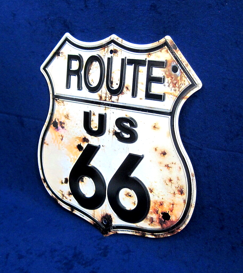 ROUTE 66 Rusty Shield -*US MADE* Embossed Metal Sign - Man Cave Garage ...