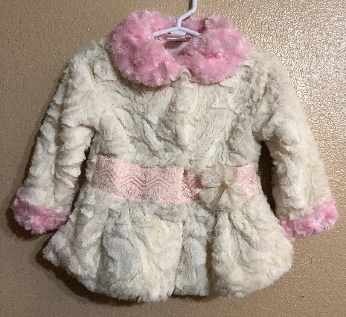Little Lass 18 Mo. Cream Pink Soft Fancy Faux Fur Dress Coat Jacket ...
