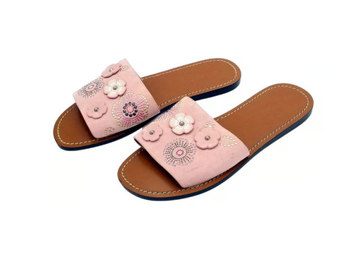 Coach Pink Suede Tea Rose Print w/Rivets Flats Size U… - Gem