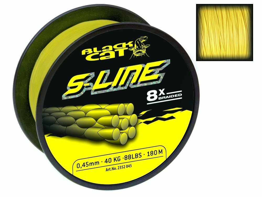 Black Cat S-Line Yellow 180m - 450m Catfish Fishing Braid Line NEW ...