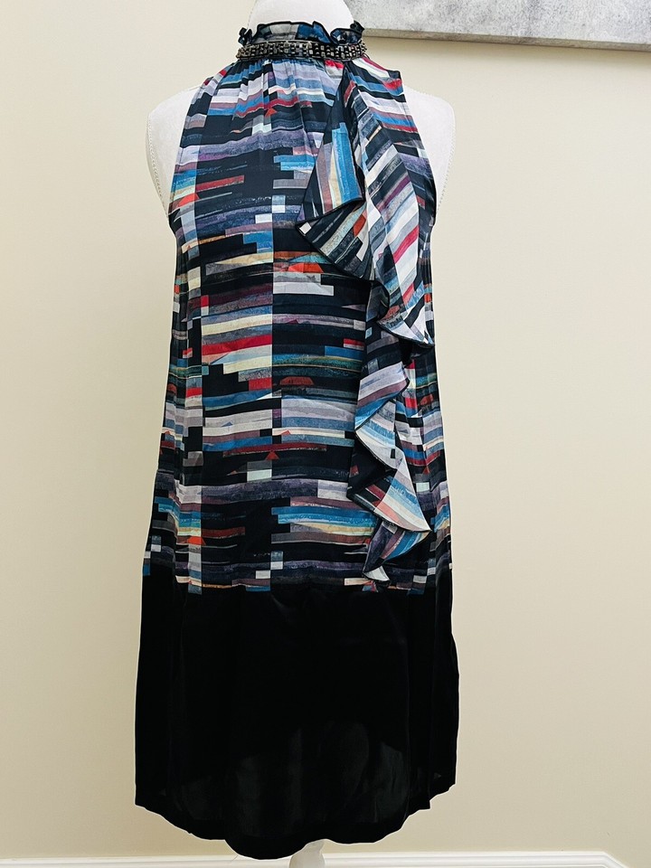 Robert Graham Lorenza Geometric Dress Women Beaded Collar 100% Silk ...