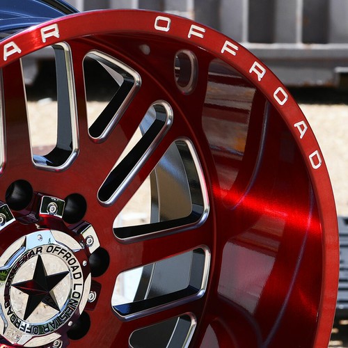 22" Brushed Red Lonestar Tomahawk Wheels 22x12 8x6.5 -44 Ram 2500 35 MT ...
