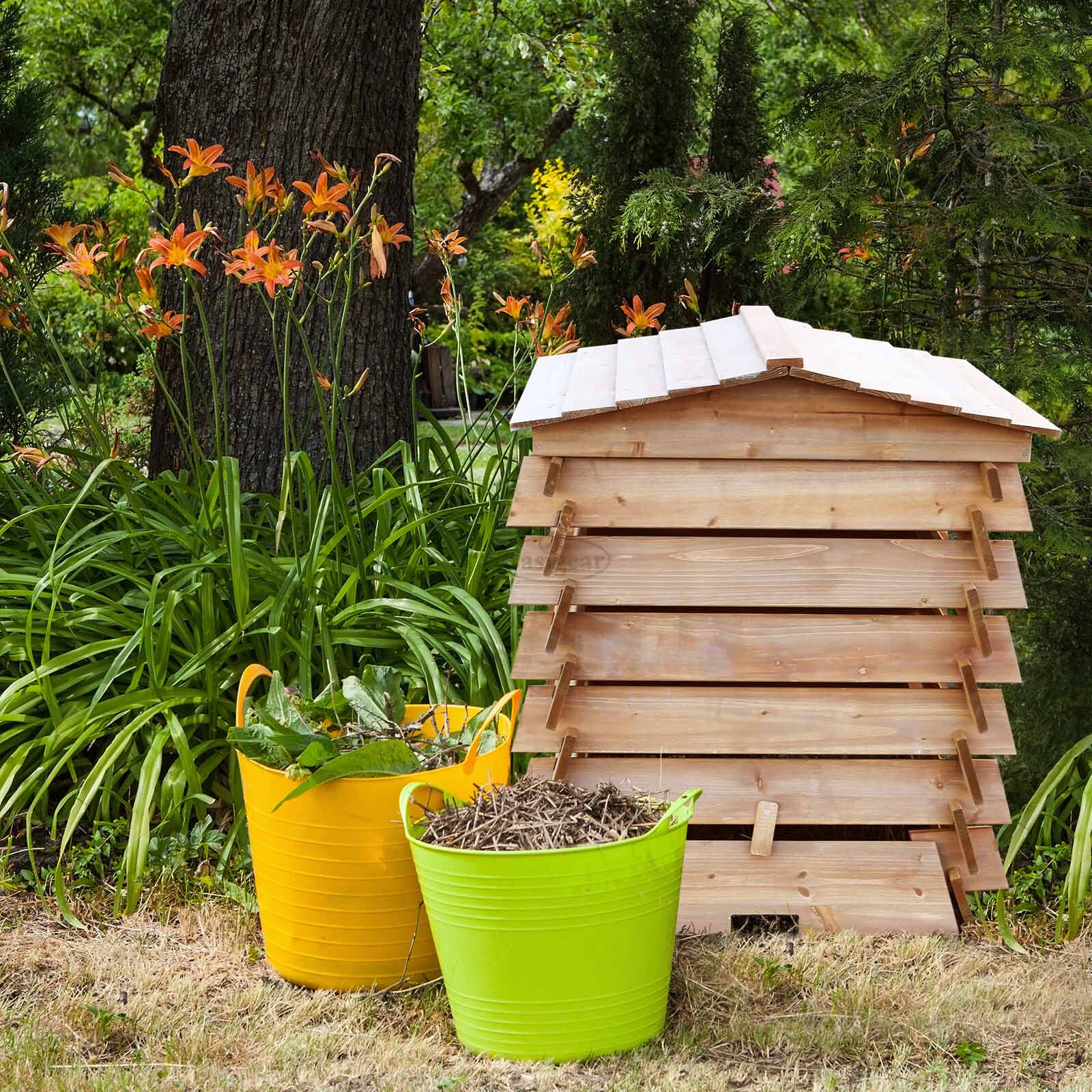 Wooden Compost Bin Composter BeeHive Style Recycle Garden Kitchen Waste ...
