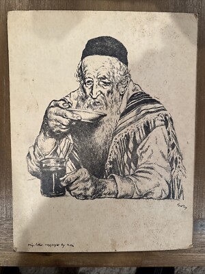 Ivan Sors Sketching Original Lithograph Rabbi Jewish Man Eating Signed ...