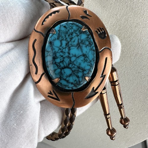 70s Turquoise Solid Copper Western Vintage Bell Trading CO Bolo Tie | eBay