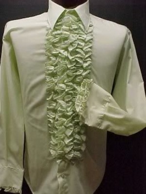 VINTAGE RETRO RUFFLED TUXEDO TUX SHIRT LIGHT GREEN many sizes MADE IN ...