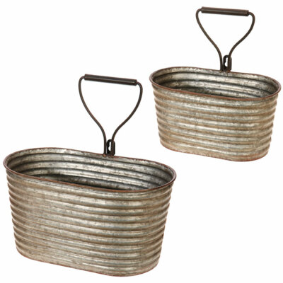 NEW~RAZ Imports~11.5" Farmers Market Farmhouse Galvanized Bucket~Set 2 ...