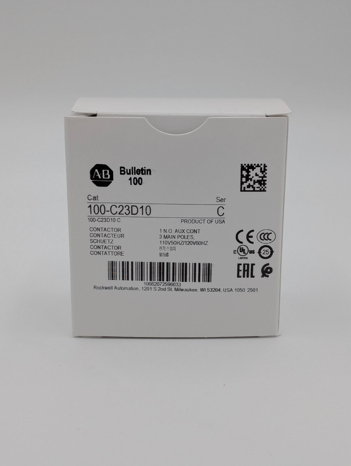 Allen-Bradley 100-C23D10 /C IEC Contactor, 110/120 VAC, 3-P, 23A New ...