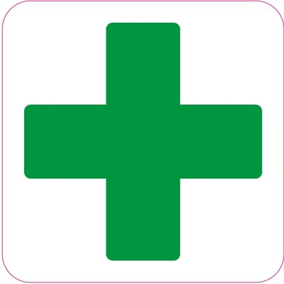 FIRST AID CROSS Square health safety signs Sticker green cross 6 x 100 ...