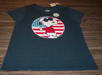 WOMEN'S MISSY Peanuts SNOOPY JOE COOL American Flag T-shirt Missy SMALL ...