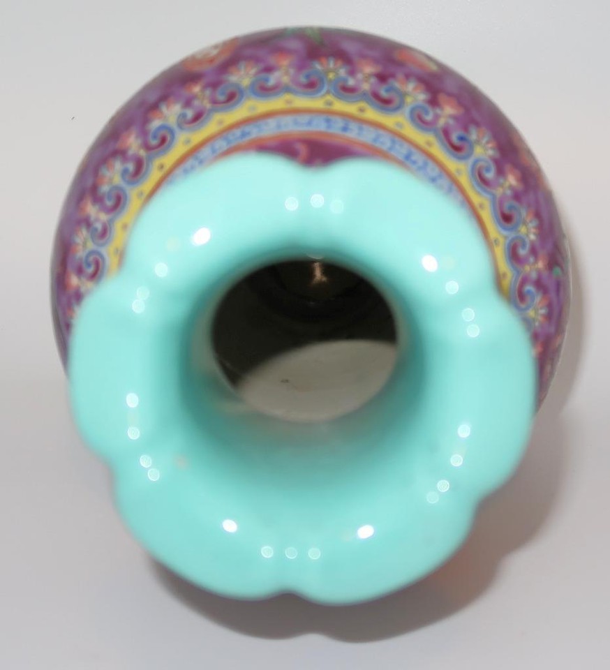 Chinese Famille Rose Purple-Ground Vase Signed Da Ya Zhai, Tian Di Yi ...