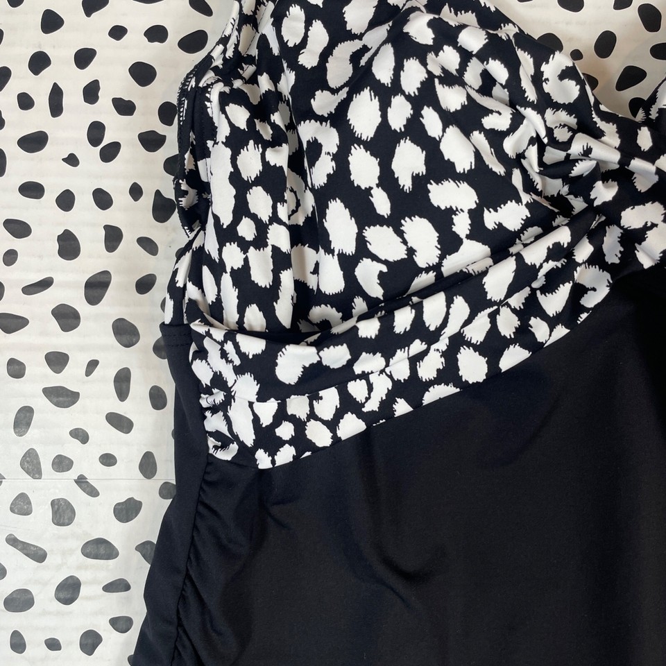 Lands End Black Snow Leopard Reg 8 Underwire Wrap Tankini Tummy Control ...