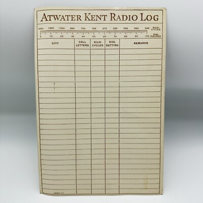 Rare 1930s Atwater Kent Radio Log ~ Form F 171 - Cardstock Original | eBay