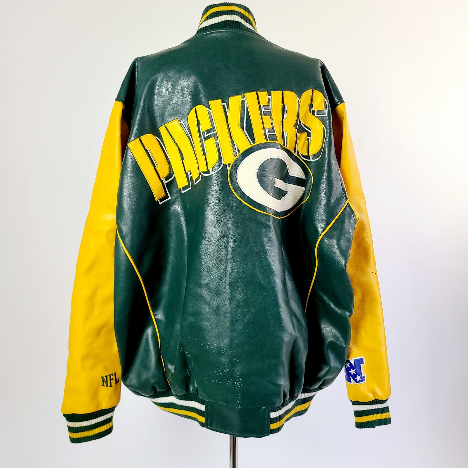 Vintage 90s Green Bay Packers Faux Leather Jacket Football NFL G-III ...