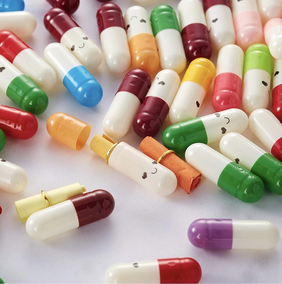 100 Pcs Message Capsules In A Glass Bottle, Love Pill Notes | eBay
