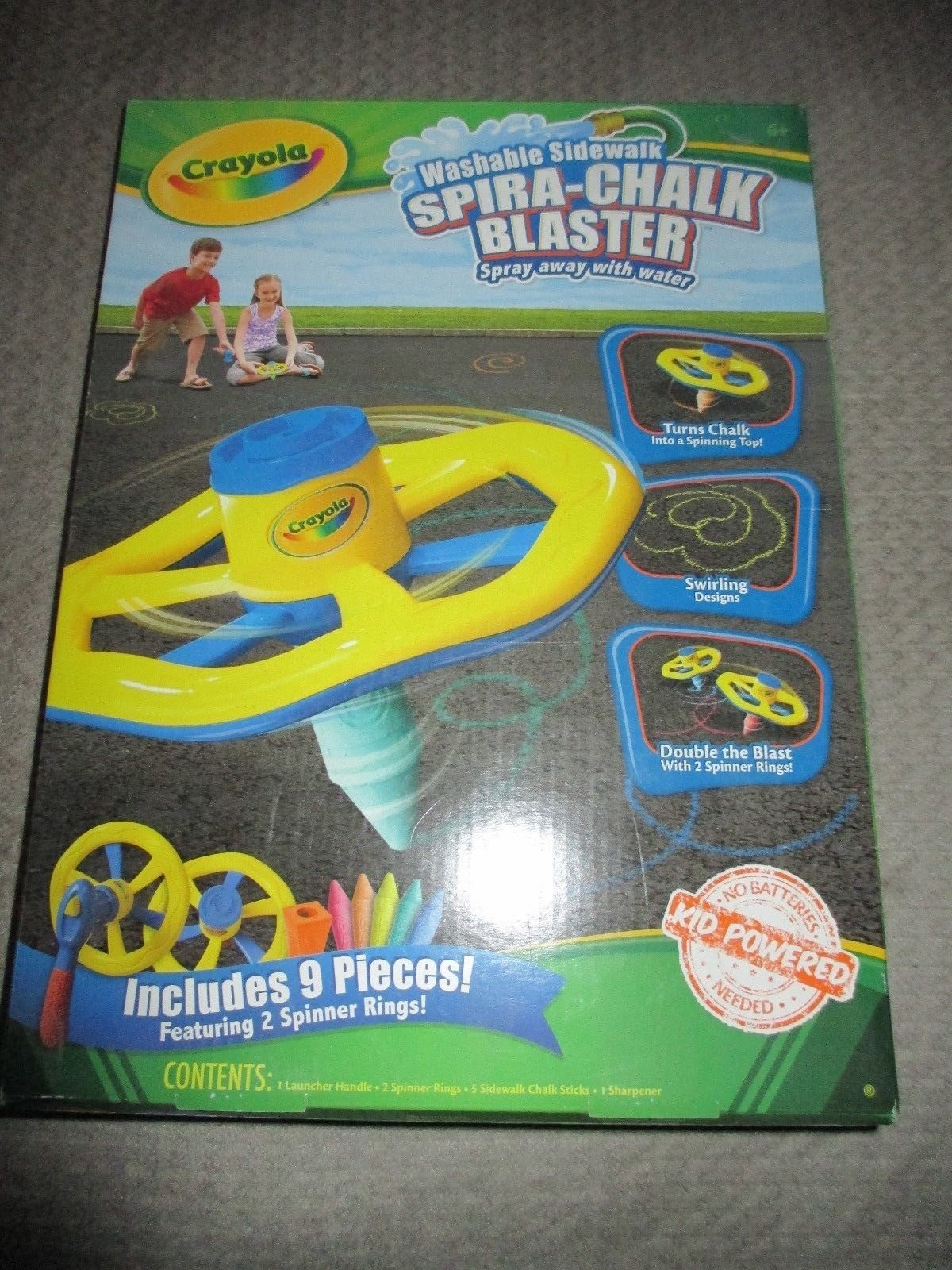 NEW CRAYOLA Washable Sidewalk Spira Chalk Blaster, 9 Pieces, 2 Spinner ...