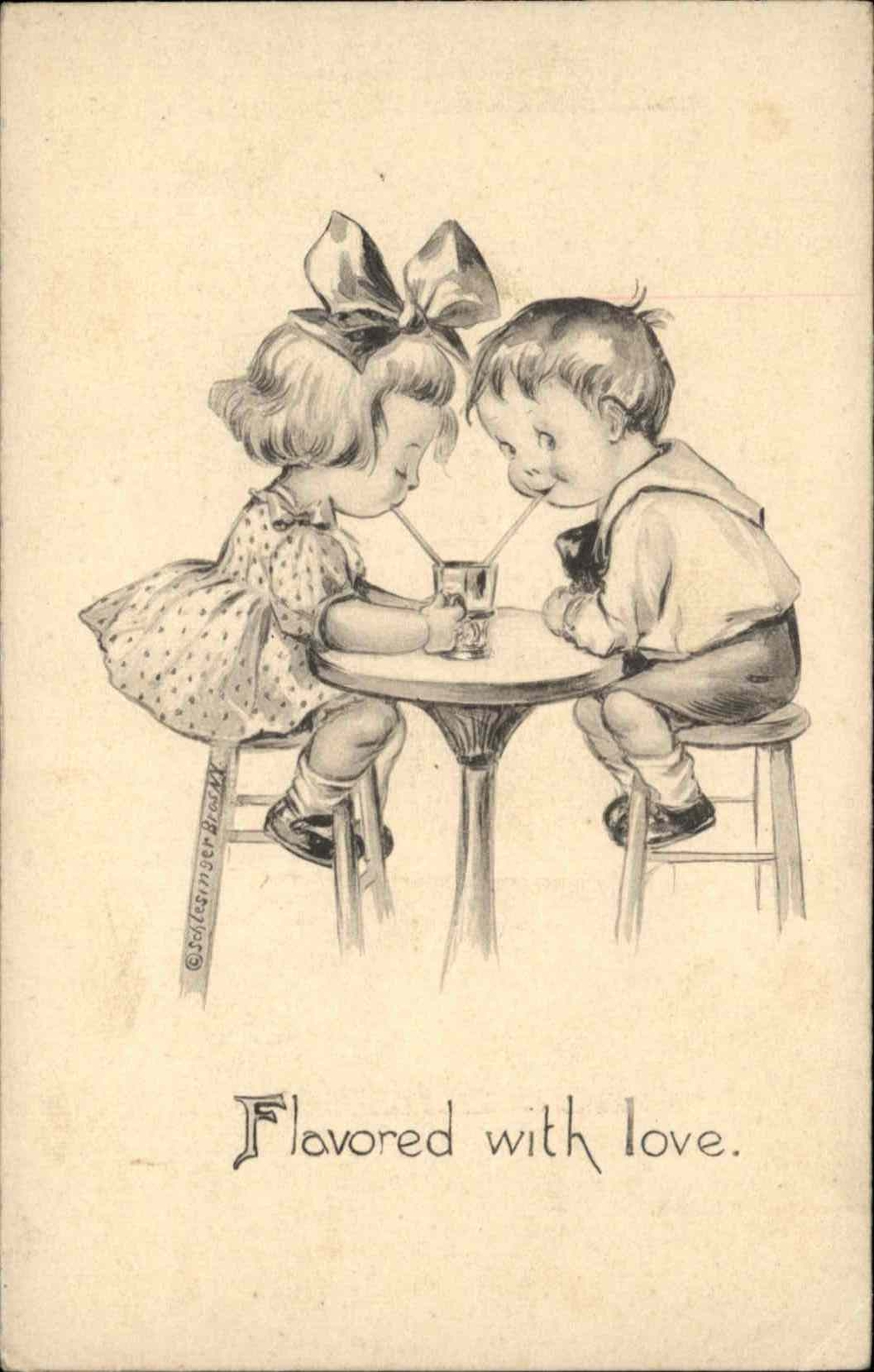 Vintage TWELVETREES ? Postcard Boy and Girl Share Drink NOSTALGIA | eBay