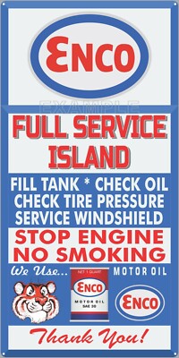 ENCO TIGER GAS STATION FULL SERVICE ISLAND PUMP SIGN REMAKE ALUMINUM ...