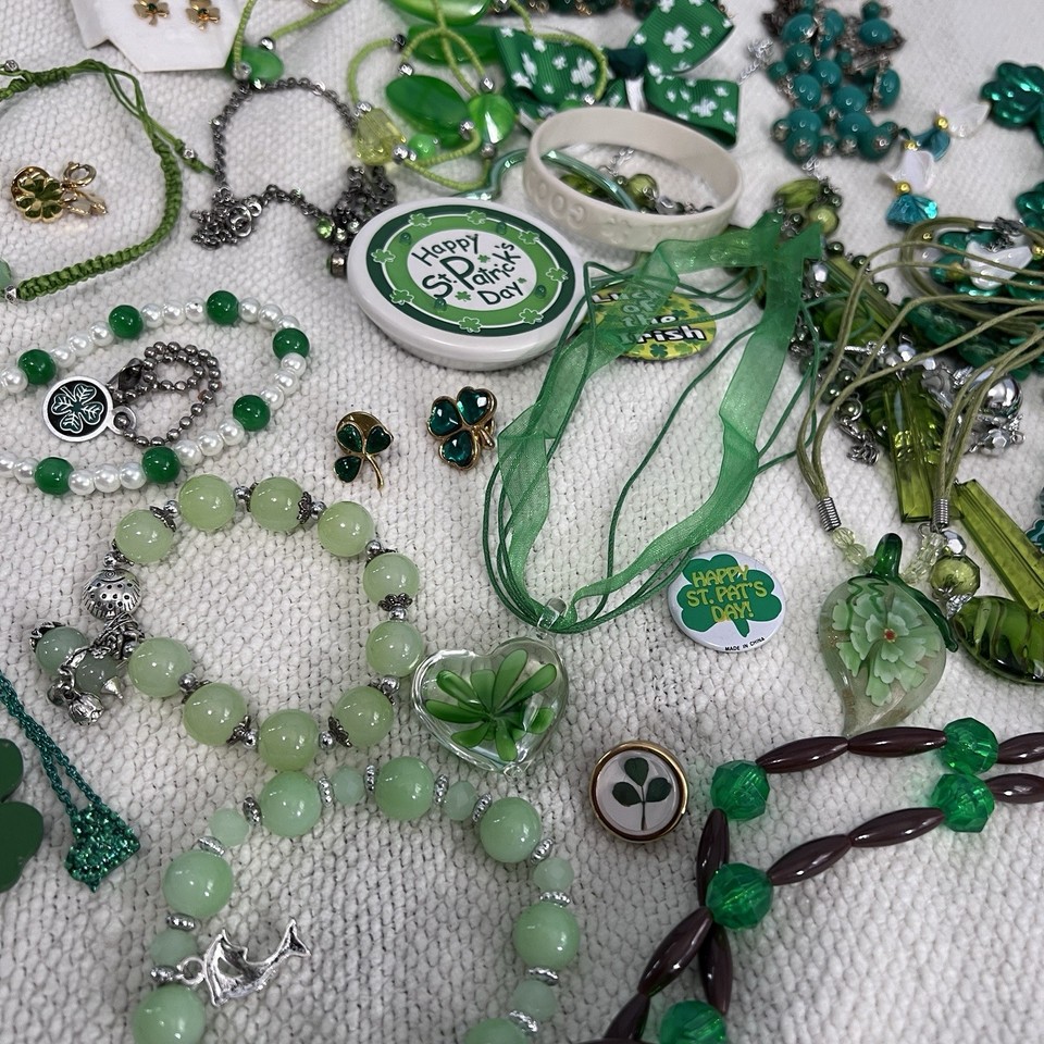 Green Jewelry Lot St. Patrick's Day Spring Necklace Bracelet Pin Fun ...