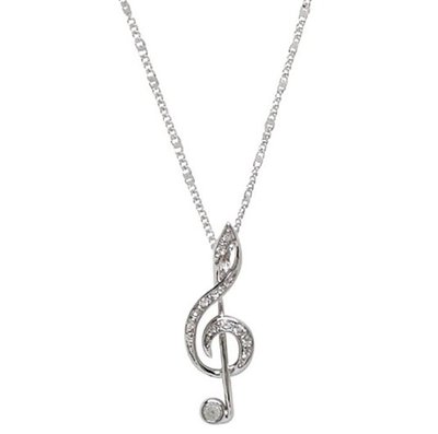 NEW SILVER TONE+CRYSTAL MUSIC TREBLE CLEF CHAIN NECKLACE | eBay