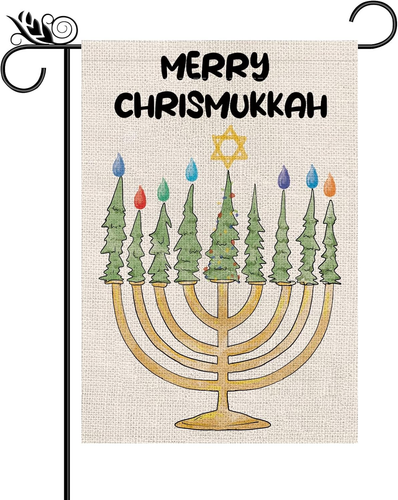 Merry Hanukkah Garden Flag Menorah Star of David Jewish Christmas Tree ...