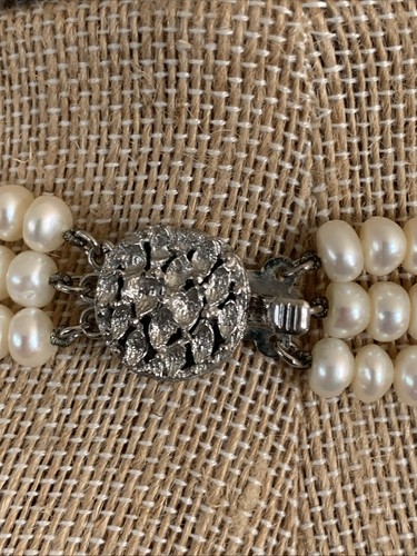 Vintage Triple Strand Freshwater Pearl Necklace Box Clasp 18” | eBay