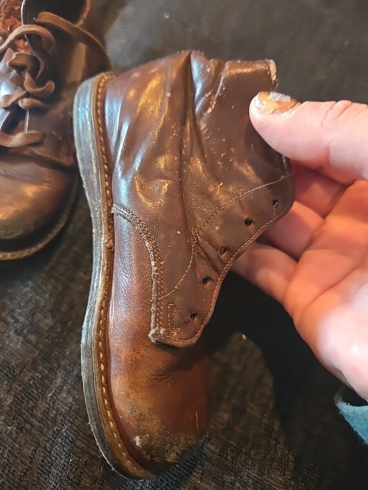 Small Leather Antique Canvas Boots One Shoe Lace Blue Marks Hard To ...