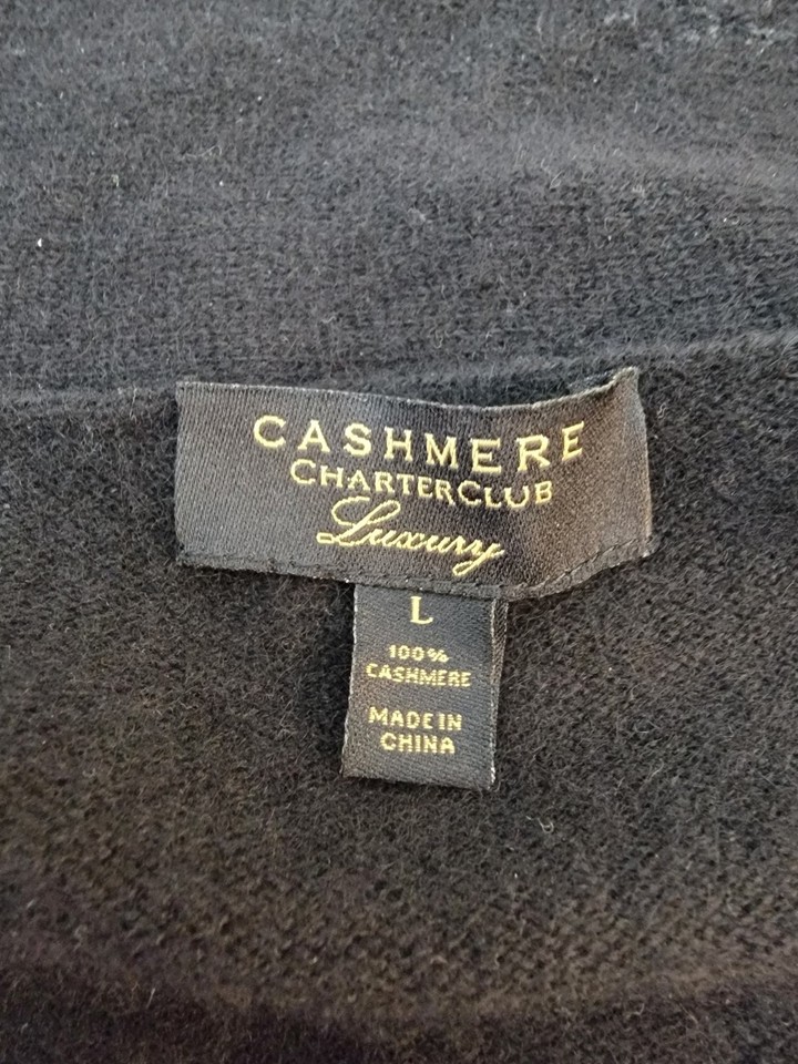 Charter Club Luxury Black Cashmere Cardigan Womens Sweater Size L ...